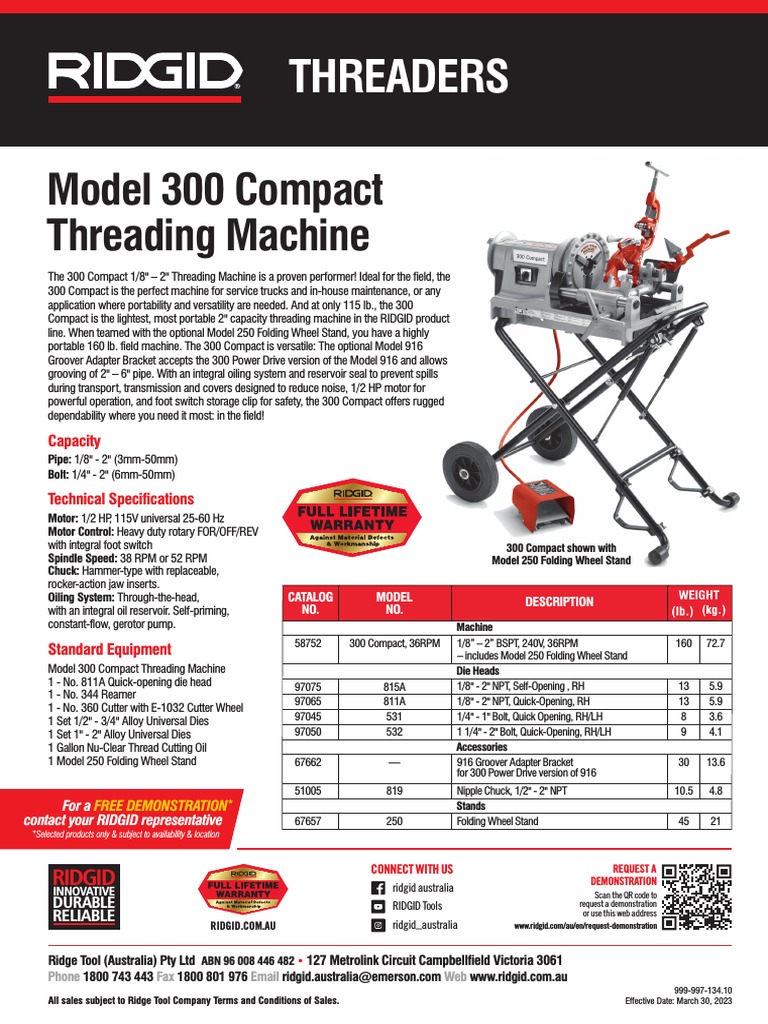 Ridgid - 300 Compact Threader A4 Flyer 0323 | PDF | Pump | Mechanical ...