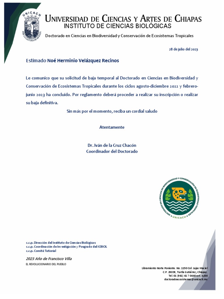 Carta Del Doctorado Noé | PDF