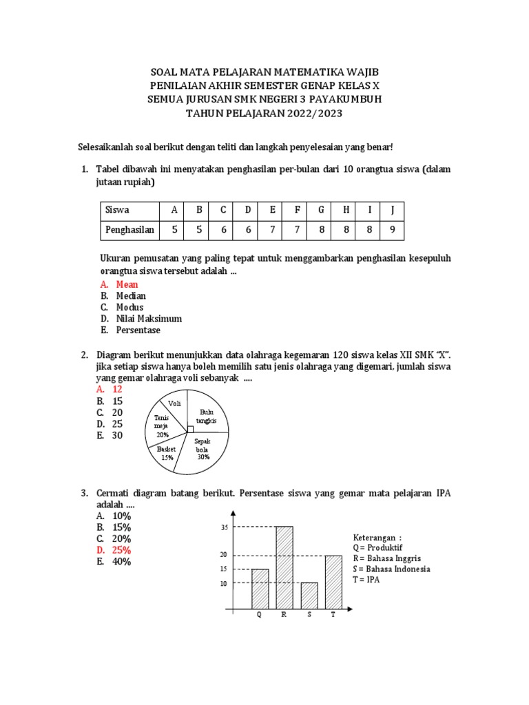 Soal Statistika Kelas 10 Kurikulum Merdeka | PDF