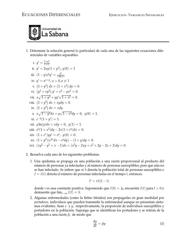 Ejercicios Variables Separables | PDF | Ecuaciones | Ciencias fisicas