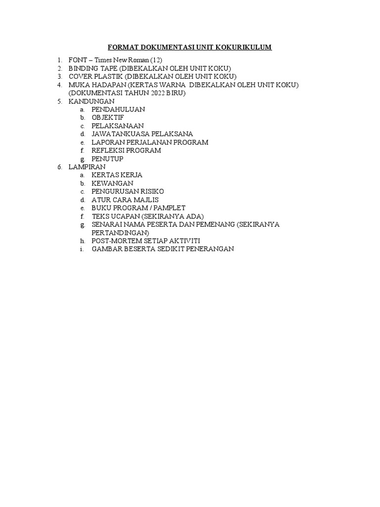 Format Dokumentasi Unit Kokurikulum | PDF