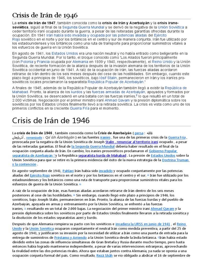 Crisis de Irán de 1946 | PDF | Conflictos | Relaciones Internacionales
