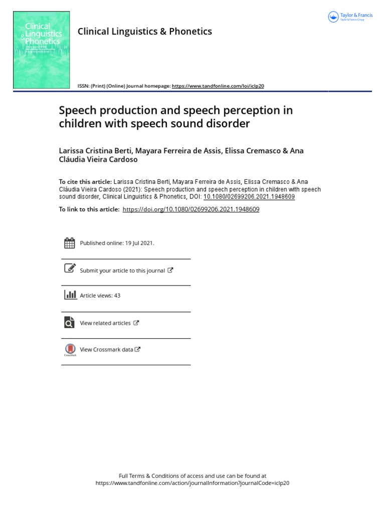 Speech Production and Perception in SSD | PDF | Speech | Perception