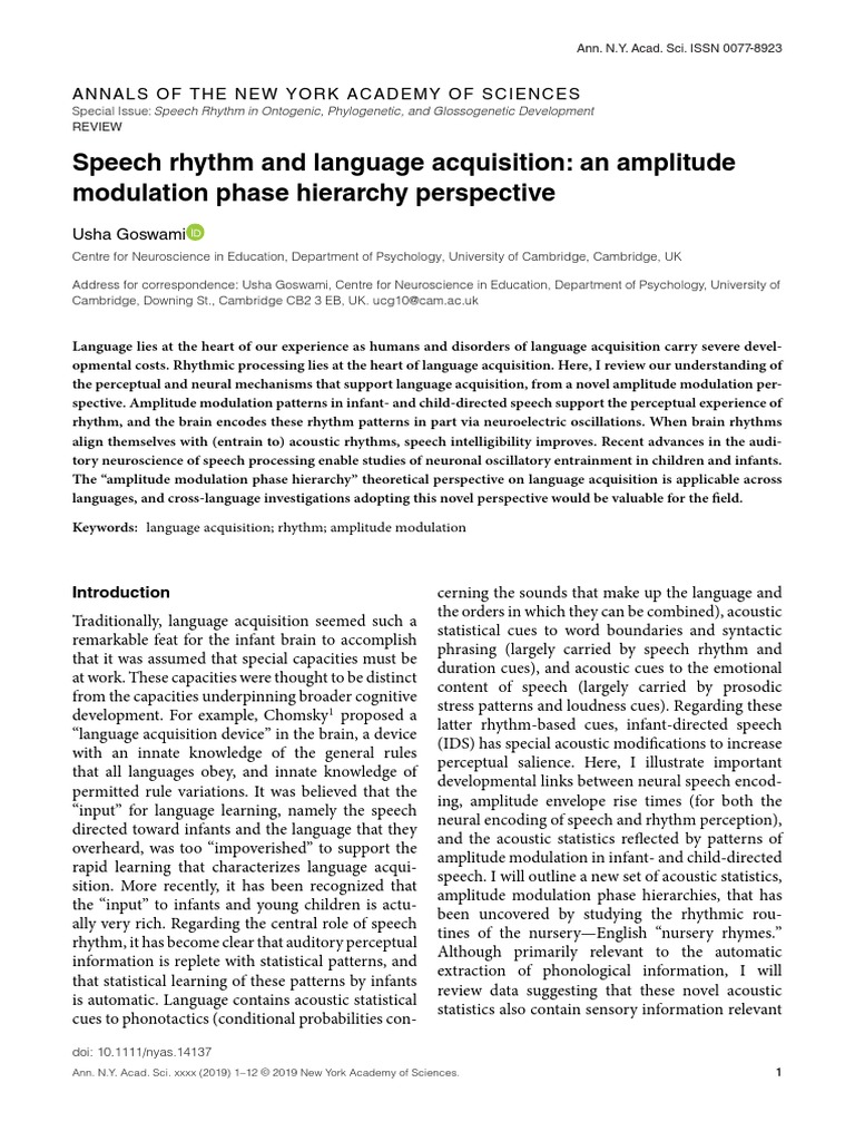 Speech Rhythm And Language Acquisition Pdf