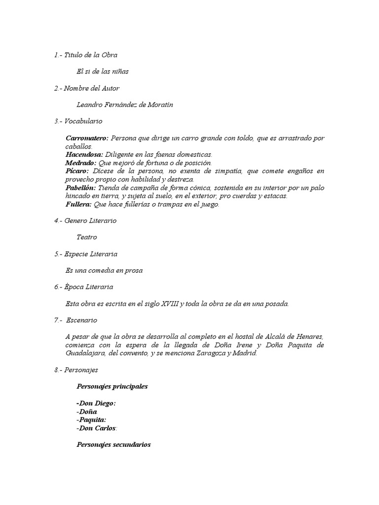 Analisis - El Si de Las Niñas | PDF | Amor