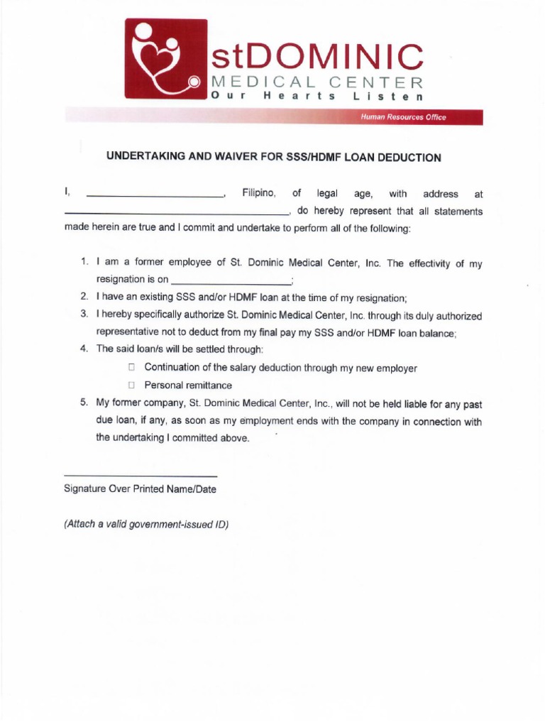 Undertaking and Waiver for Sss Loan Deduction | PDF