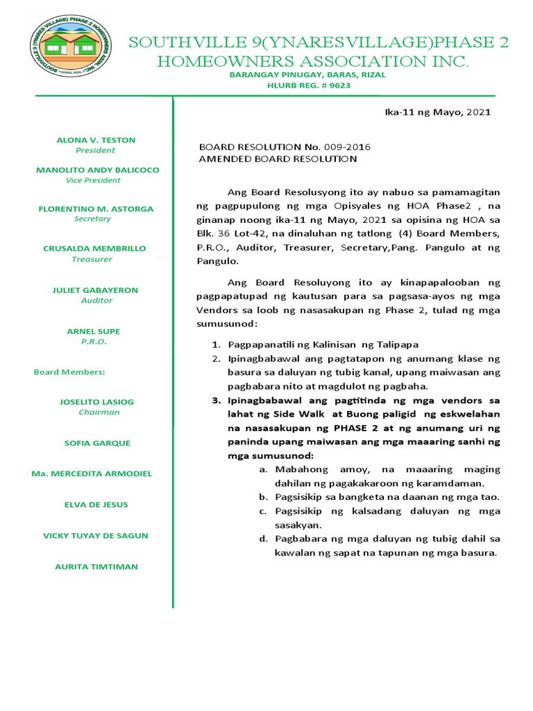 Amended Board Resolution For Vendors | PDF