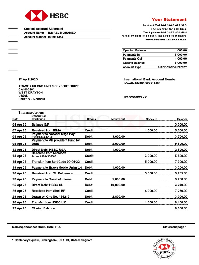 HSBC Bank Statement | PDF | Debit Card | Payments