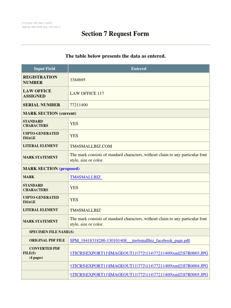 Section 7 Amendment to USPTO Trademark Registration | Zip Code | United ...