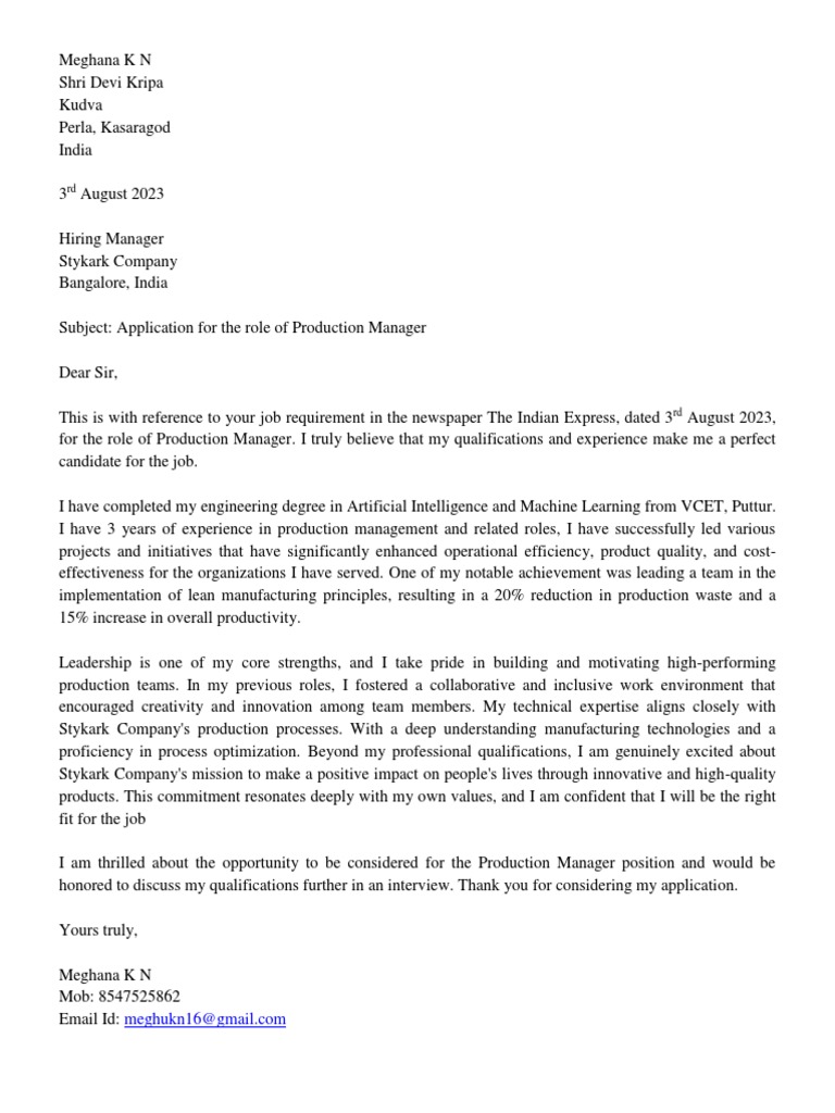 Cover Letter | PDF | Lean Manufacturing | Business