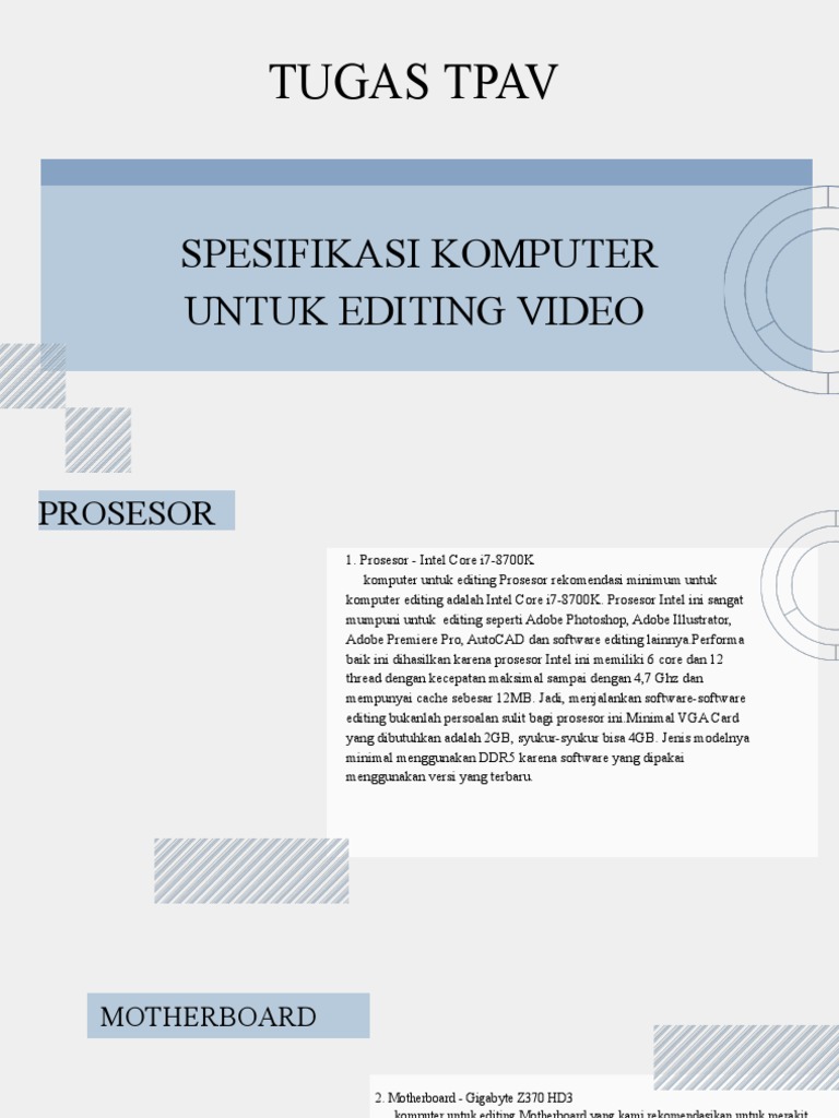 Tugas Tpav: Spesifikasi Komputer Untuk Editing Video | PDF | Game & Aktivitas