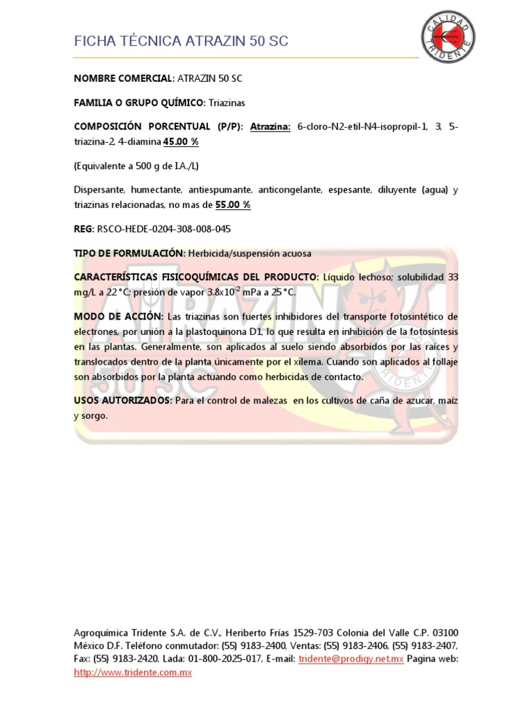 Ficha Técnica Herbicida Atrazin 50 SC | PDF | Botánica | Agricultura