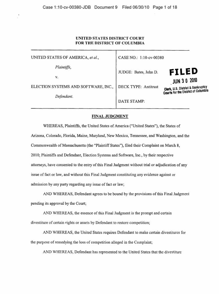 DOJ ES&S Final Judgement 260183 | PDF | Finance & Money Management