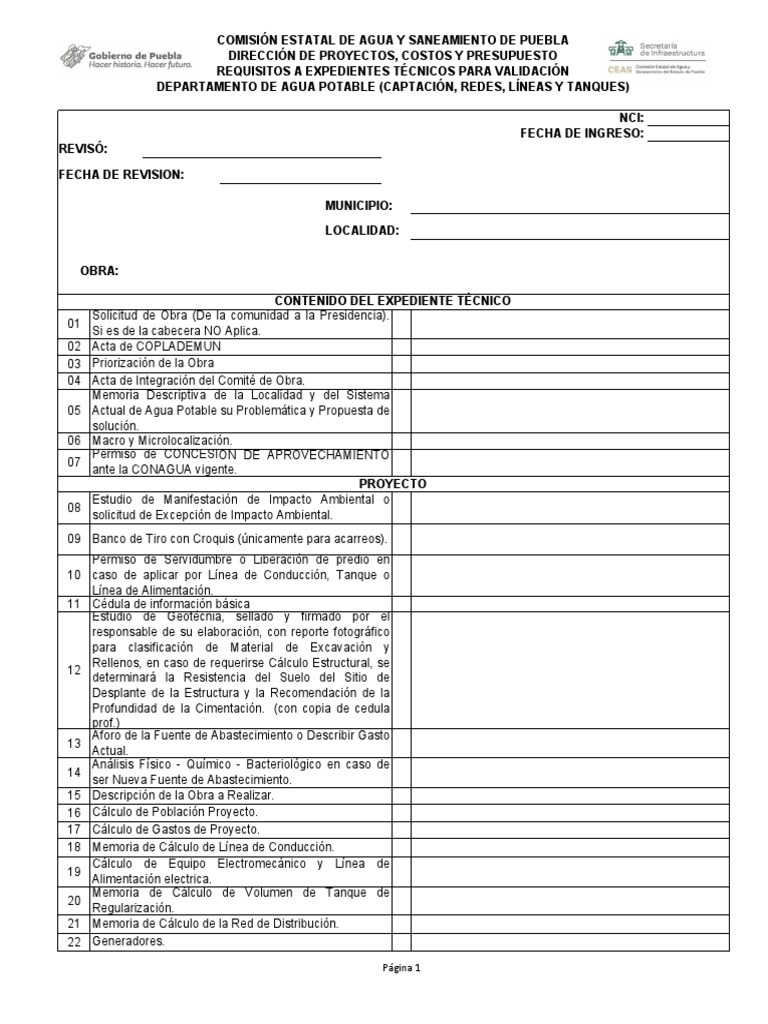 Check List - Agua-Potable-2022 | PDF | Presupuesto | Agua
