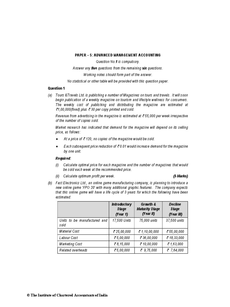 CA Final AMA Suggested Answers Nov 2020-Old | PDF | Profit (Economics ...