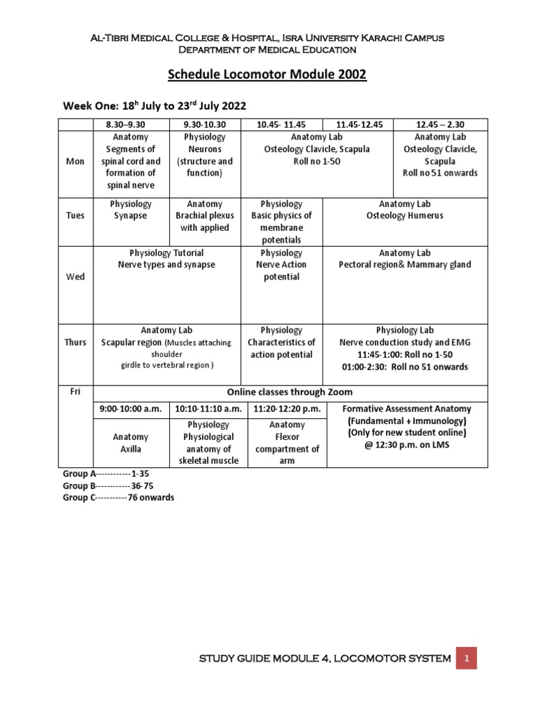 Schedule Locomotor System-2022 | PDF | Human Leg | Lower Limb Anatomy