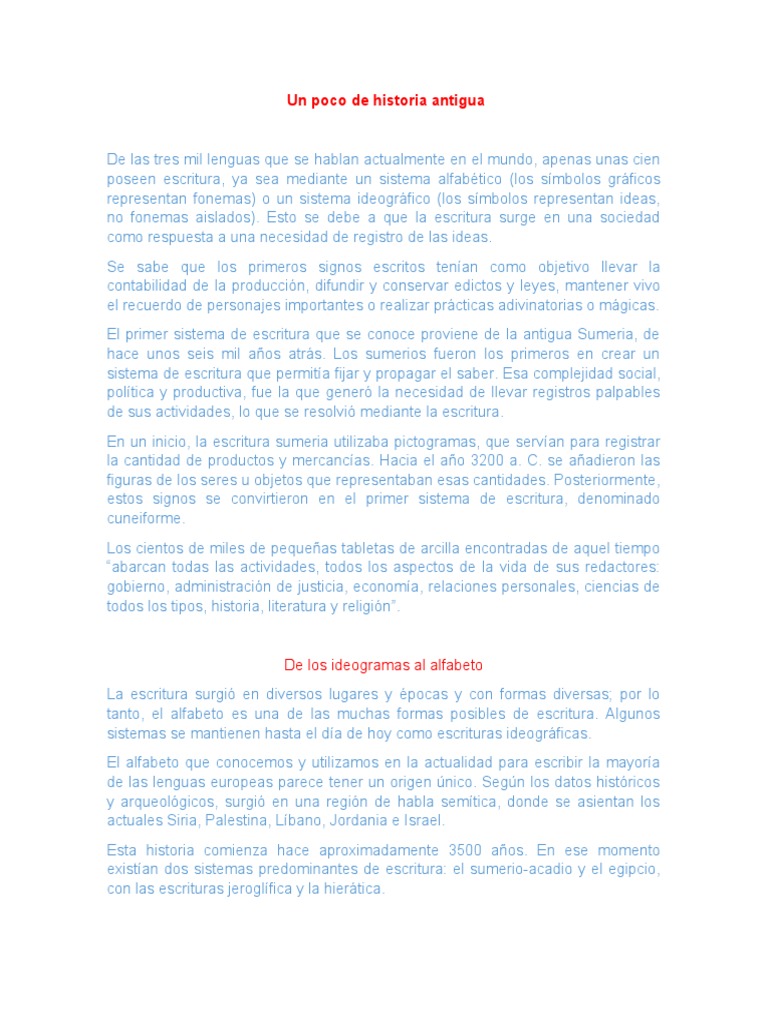 Un Poco de Historia Antigua | PDF | Alfabeto | Escritura