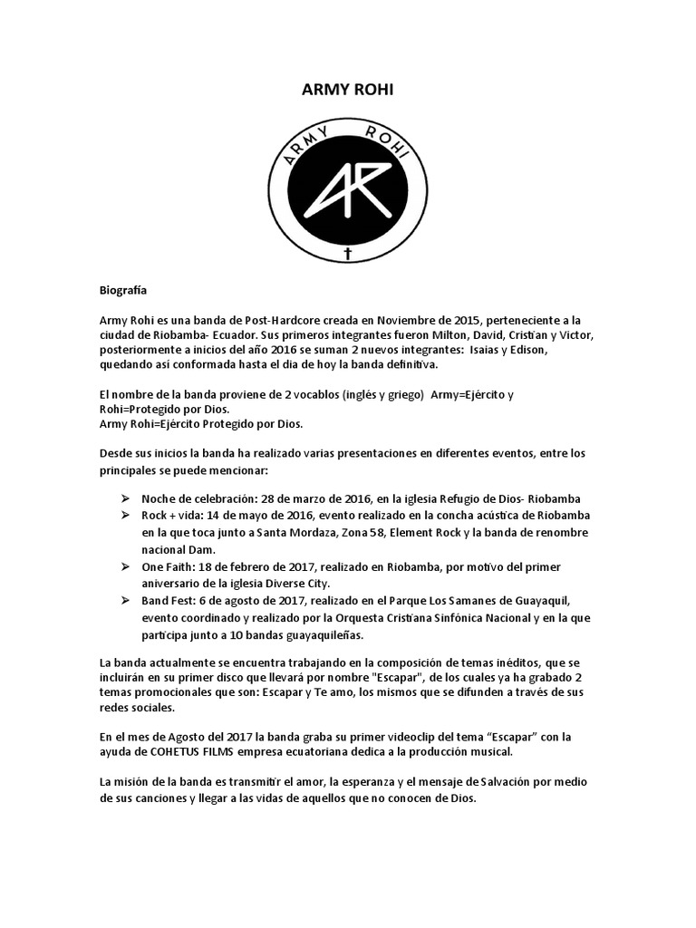 Biografía de la banda Army Rohi | PDF