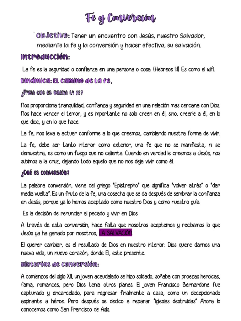 Esquema Fe y Conversion Original | Descargar gratis PDF | Pecado | Oración