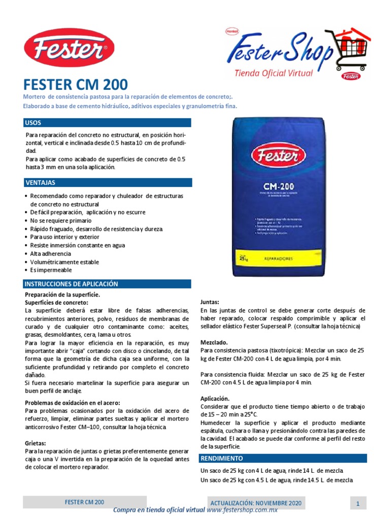 Fester Cm 200 Pdf Hormigón Materiales