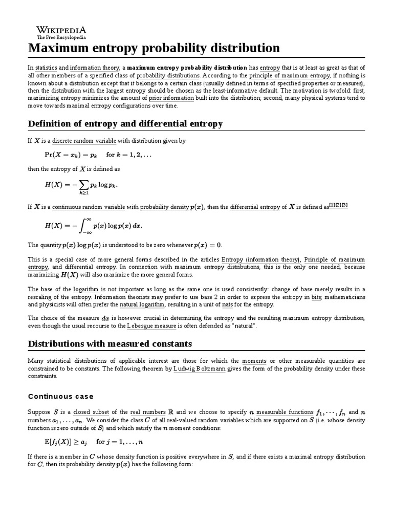 Maximum Entropy Probability Distribution | Download Free PDF | Applied ...