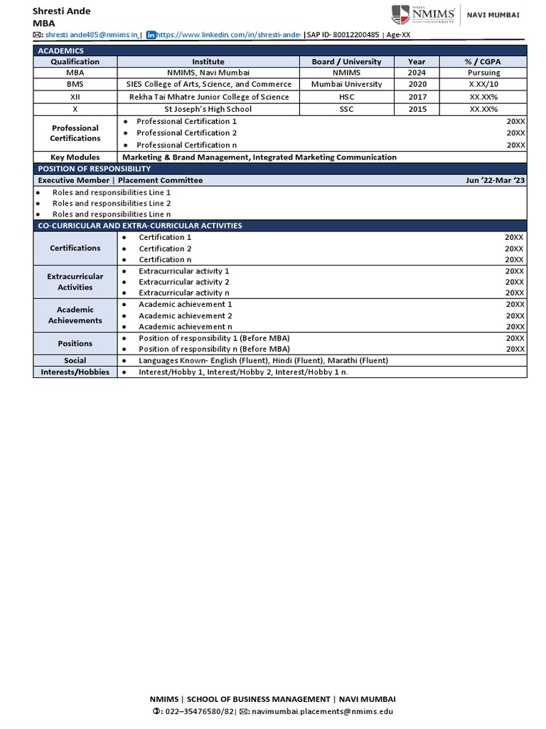 Fresher CV Format | PDF | Vocational Education | Qualifications