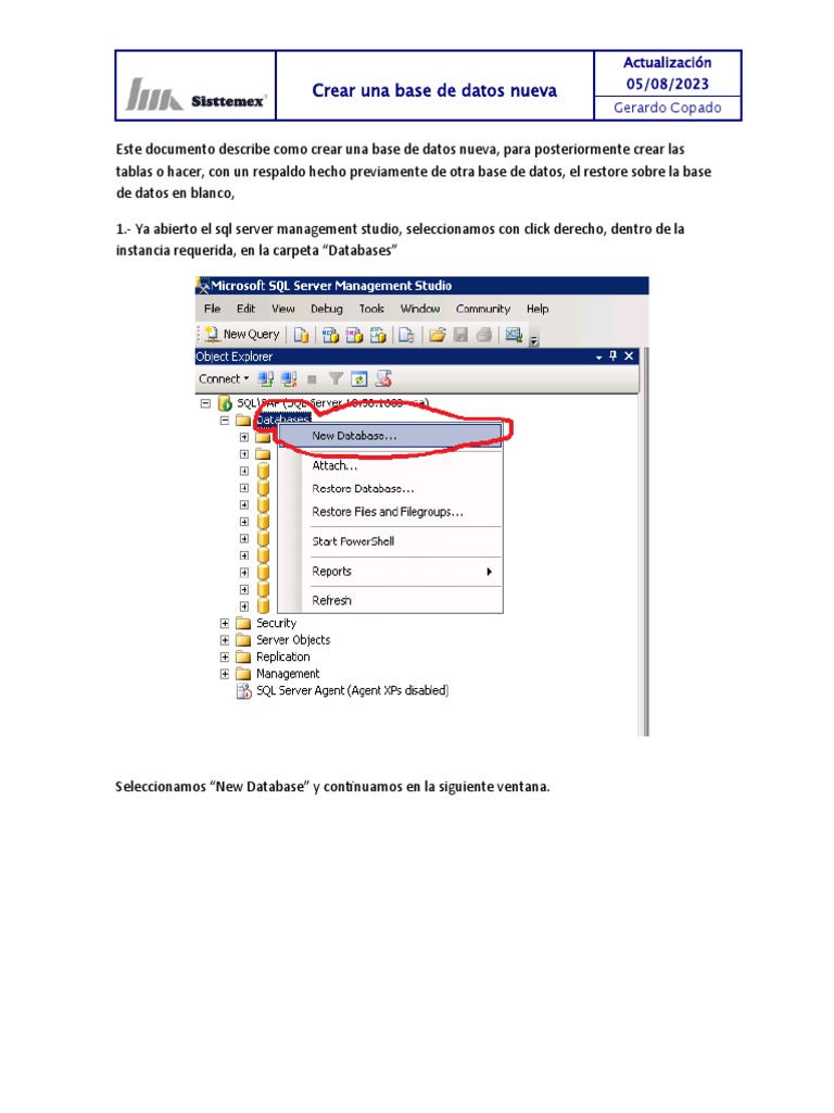 Crear Una Base de Datos Nueva | PDF | Bases de datos | Archivo de computadora