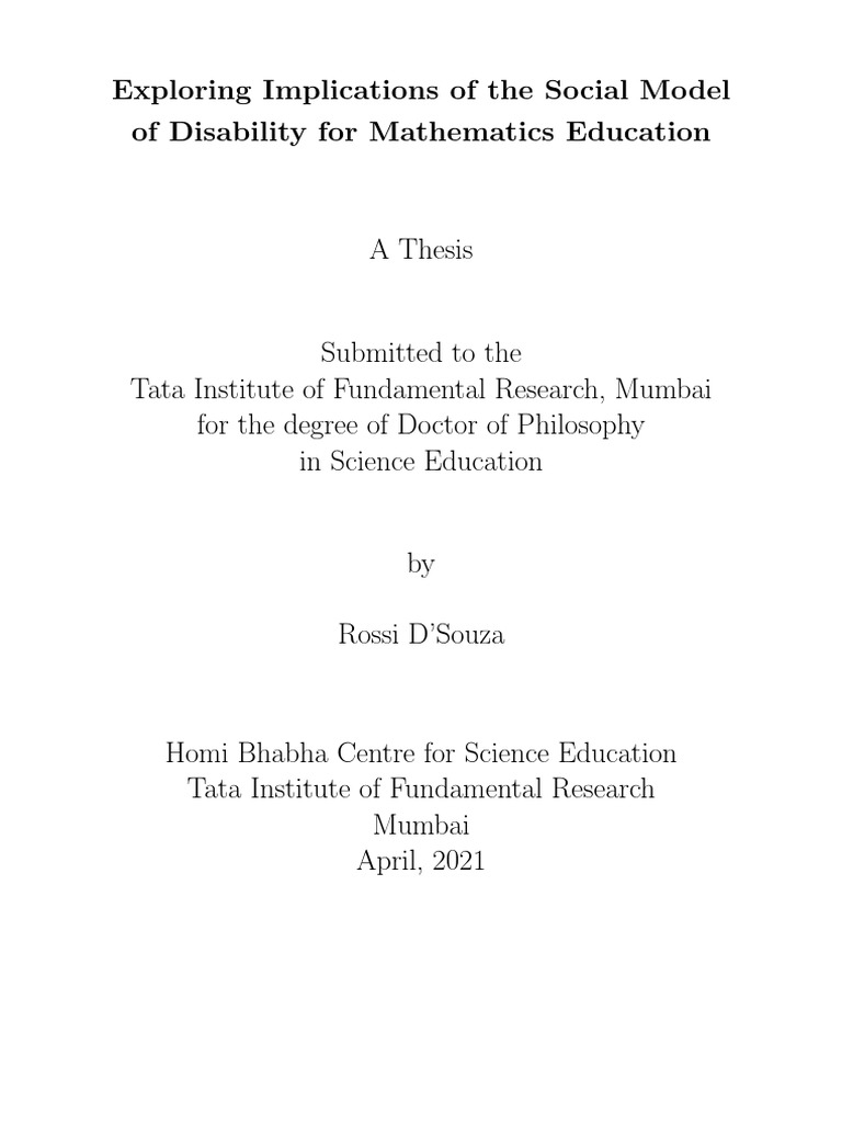 Exploring Implications of The Social Model of Disability For Mathematics Education - Rossi D ...
