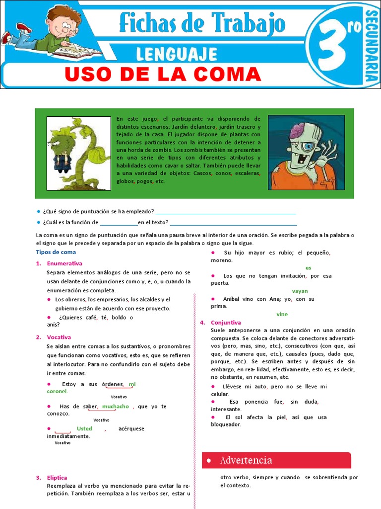 Uso de La Coma para Tercer Grado de Secundaria | PDF