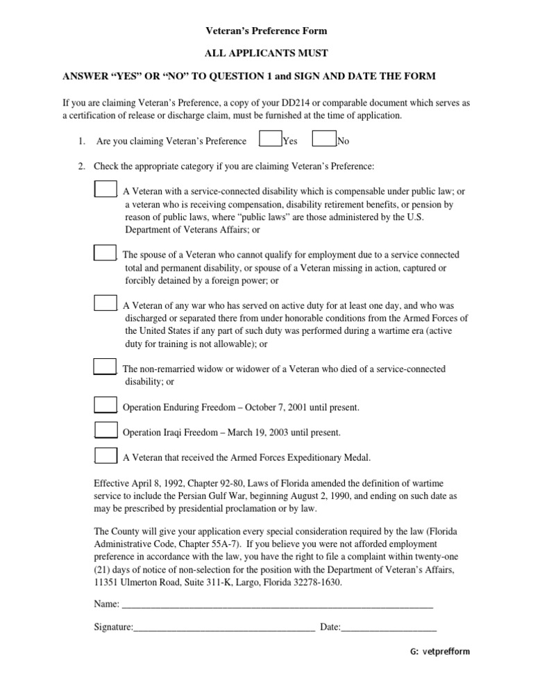 Veterans Preference Form | PDF