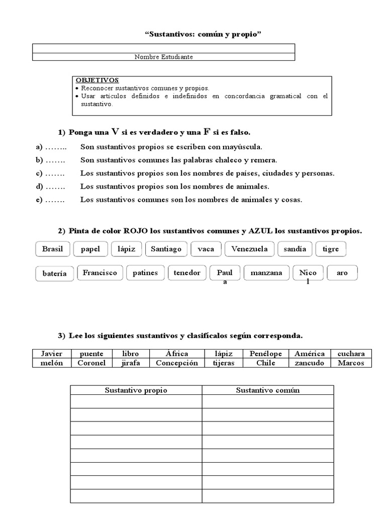 Guia Sustantivos Comun Propio 2 Basico | PDF | Sustantivo | Lingüística