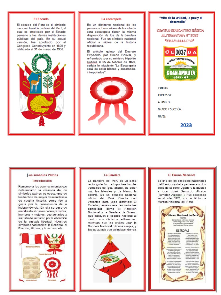 Triptico Simbolos Patrios Perú | PDF