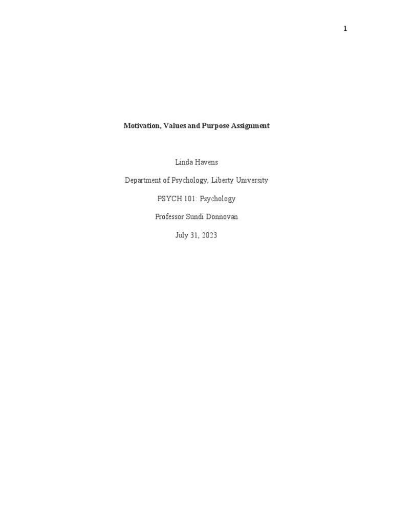 PSYCH 101 Motivation, Values and Purpose Assign | PDF | Motivation ...