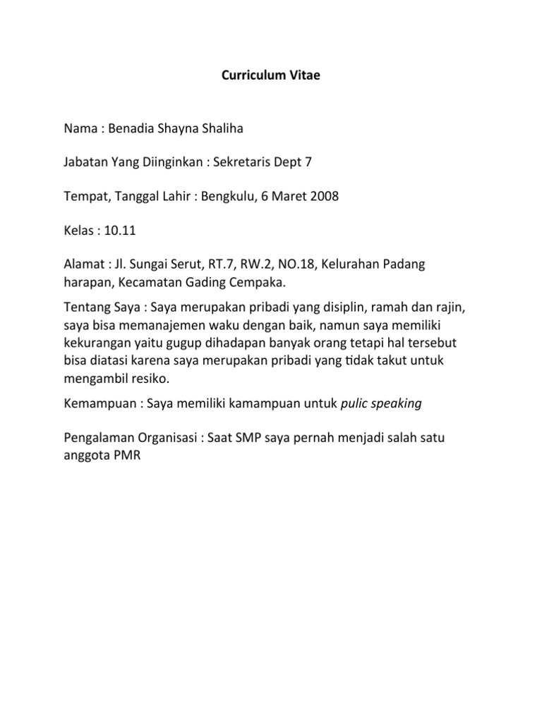 Curriculum Vitae | PDF | Karier & Perkembangan | Pengembangan Diri
