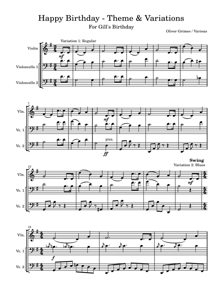 Happy Birthday - Theme & Variations-Score - and - Parts | PDF ...