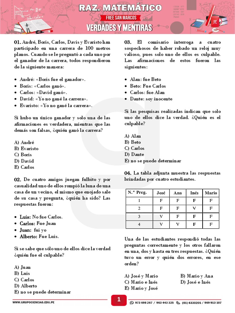 Verdades y Mentiras - Raz. Matematico | PDF | Ciencias sociales