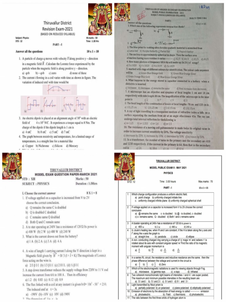 12 Physics Thiruvallur District All Exam Question Paper 2021 | PDF