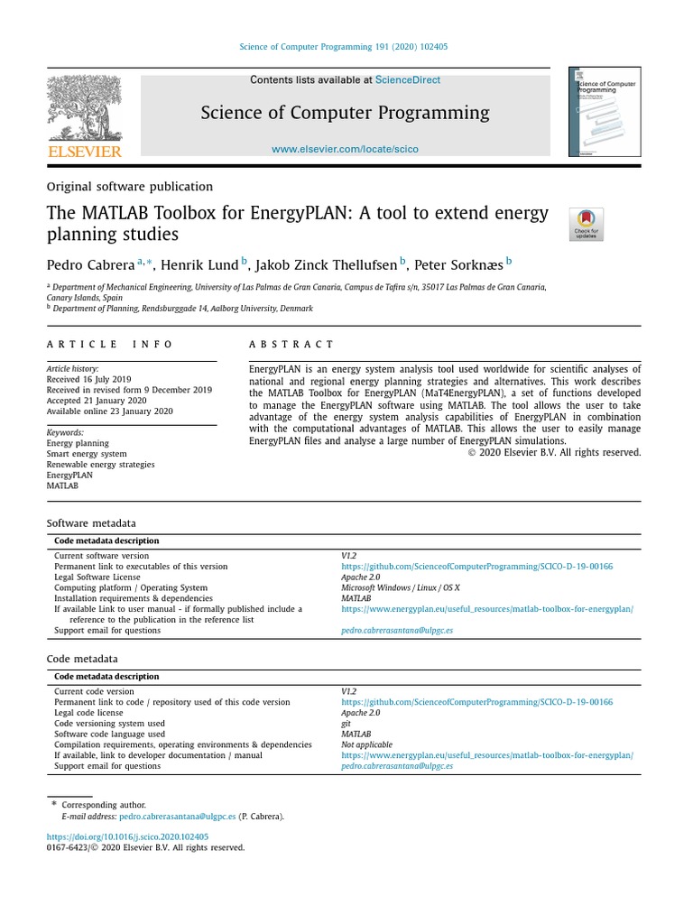 The MATLAB Toolbox For EnergyPLAN. A Tool To Extend Energy | PDF