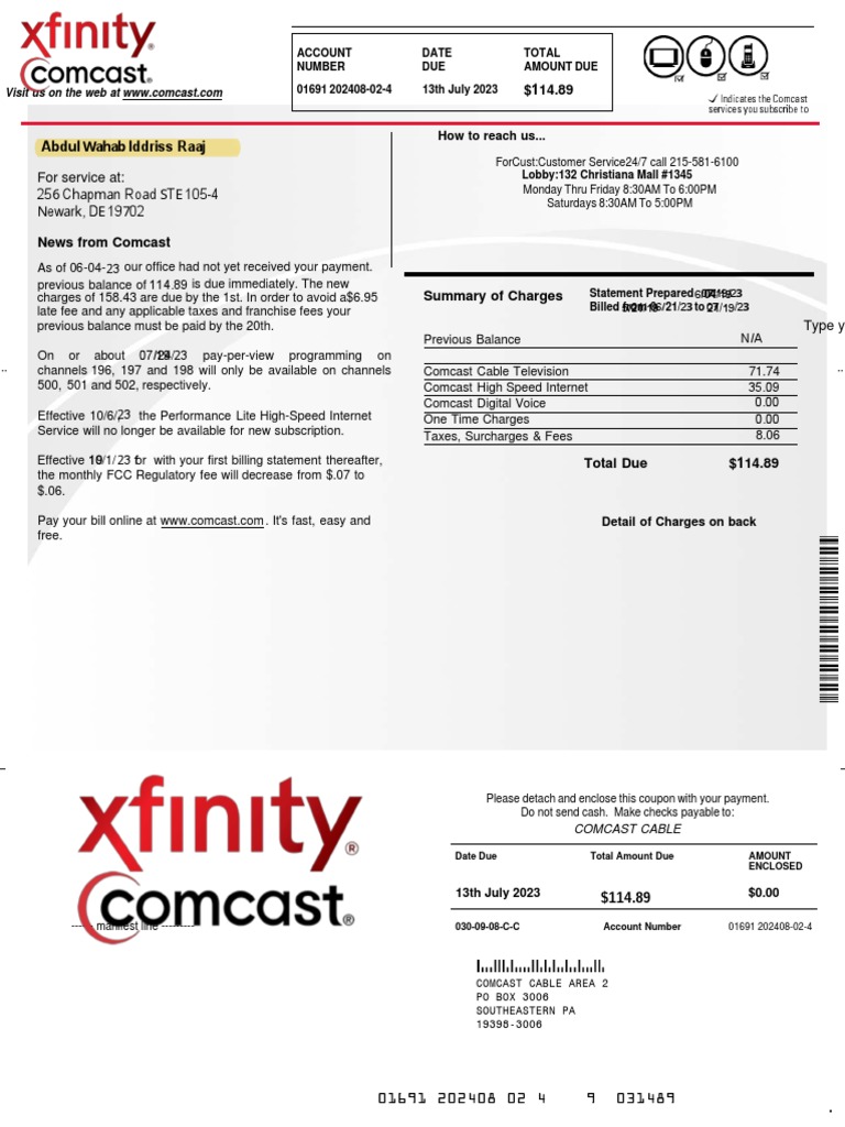 Xfinity Billpdf PDF Free | PDF