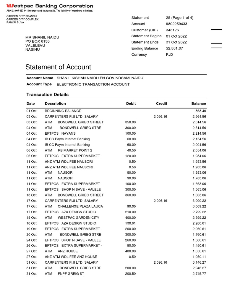 Statement of Account: Transaction Details | PDF | Cheque | Banks