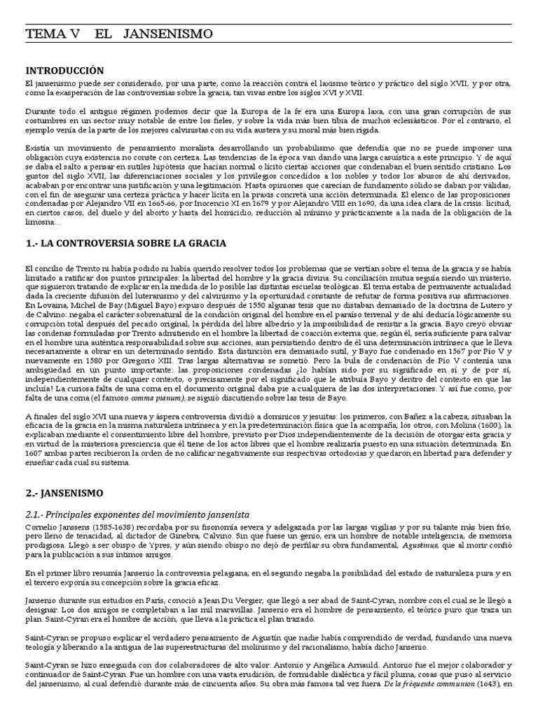 Tema 5 - El Jansenismo | PDF | Gracia divina | Iglesia Católica