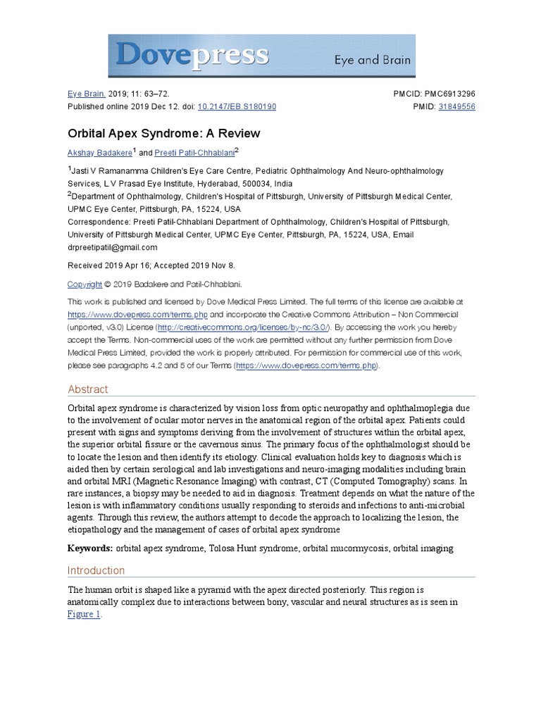 Orbital Apex Syndrome - A Review | PDF | Magnetic Resonance Imaging ...