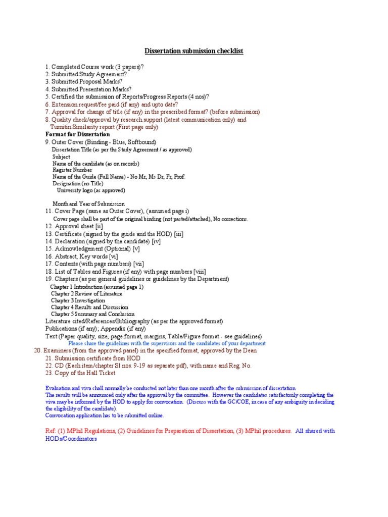 Dissertation Submission Checklist | PDF | Thesis Dissertation Submission Checklist | PDF | Thesis