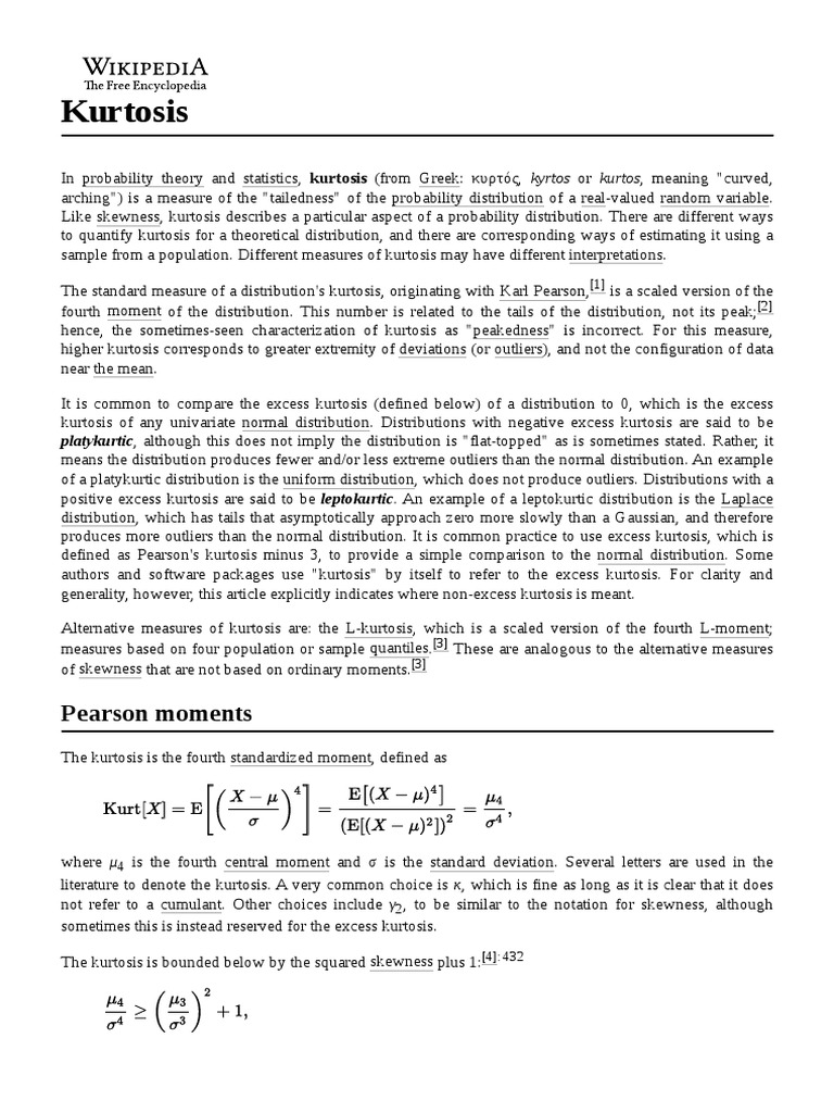 Kurtosis | PDF | Probability | Mathematics