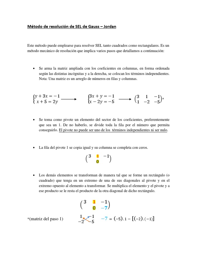 Explicación del Método de resolución de SEL de Gauss-Jordan | PDF ...