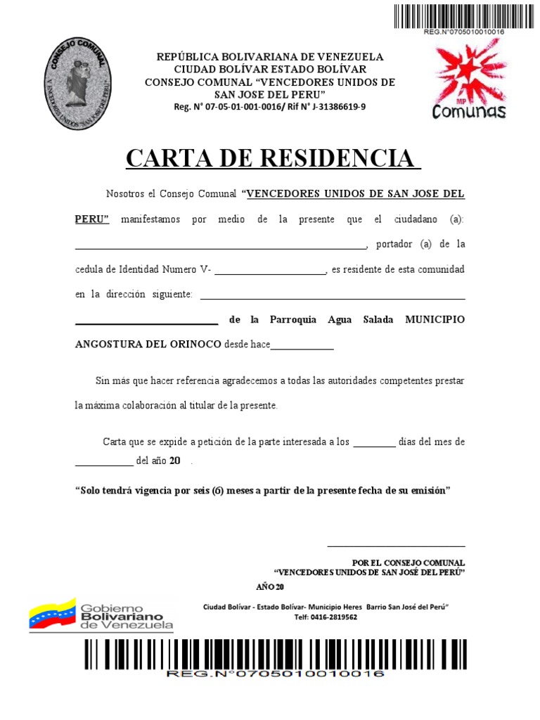 CARTA DE RESIDENCIA CONSEJO formato 2 | PDF | América del Sur