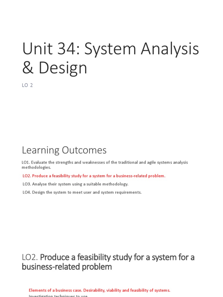 SAD - Produce A Feasibility Study For A System For A Business-Related Problem | PDF ...