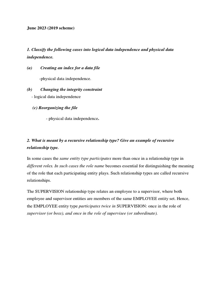 Answer Key - DBMS - June 2023 | PDF | Relational Database | Database ...