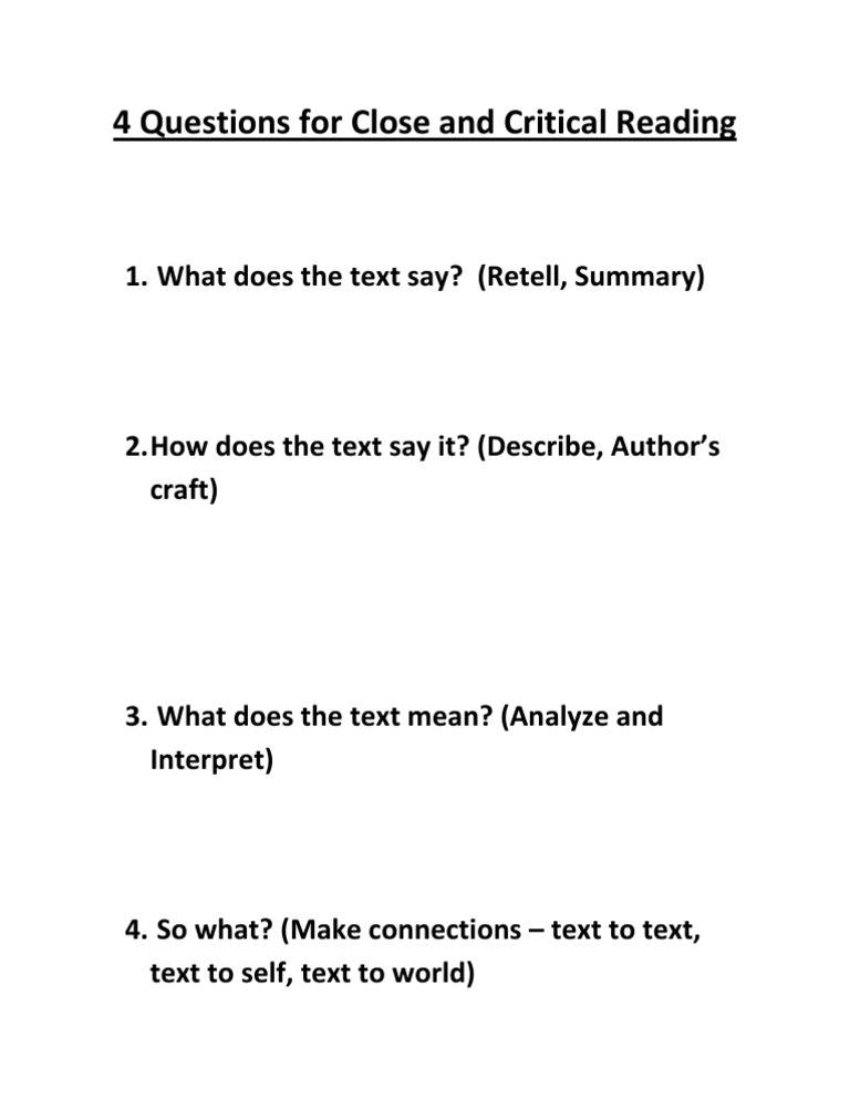 4 Questions For Close and Critical Reading | PDF