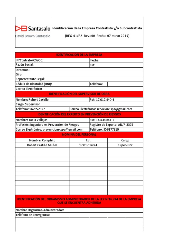 Identificación de La Empresa Contratista Y/o Subcontratista: (REG-01/R2 ...
